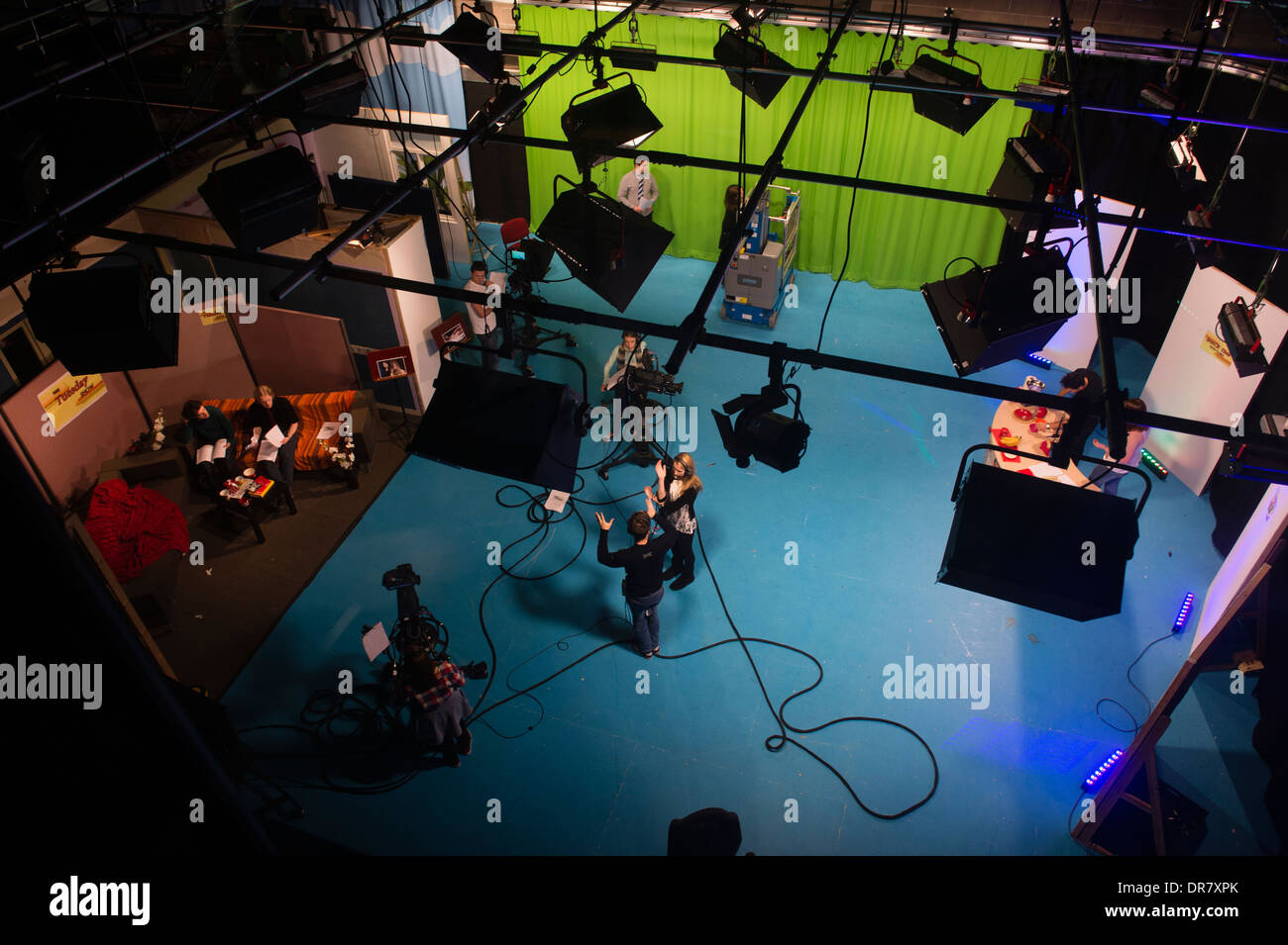 Television media studies students in the studio producing a 'live ...