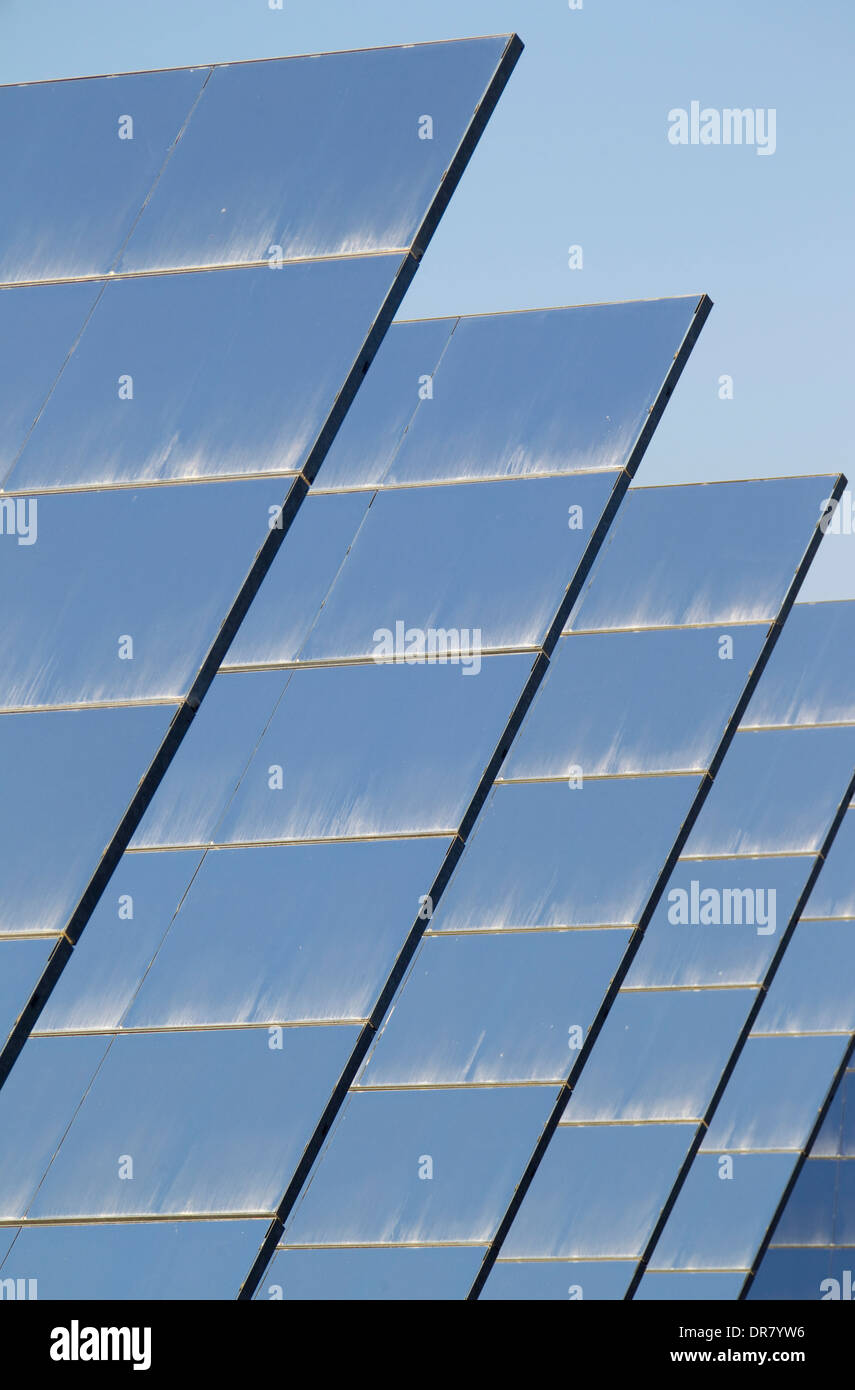 Rows of solar panels, so-called heliostats, generating energy at a ...