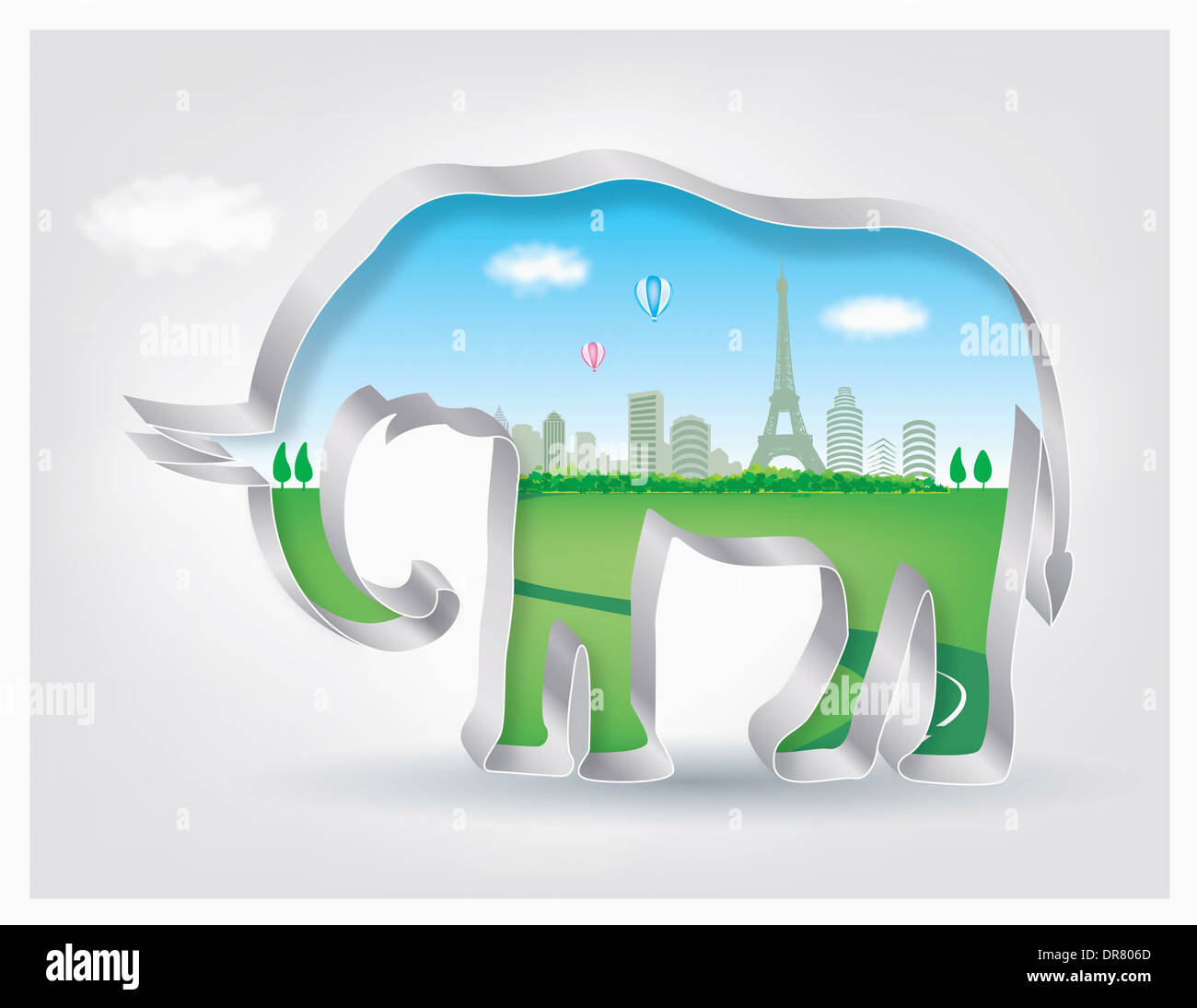 illustration of scenery inside a shape of an elephant Stock Photo - Alamy