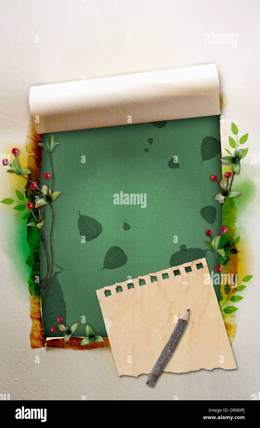 illustration memo template featuring green notebook Stock Photo - Alamy