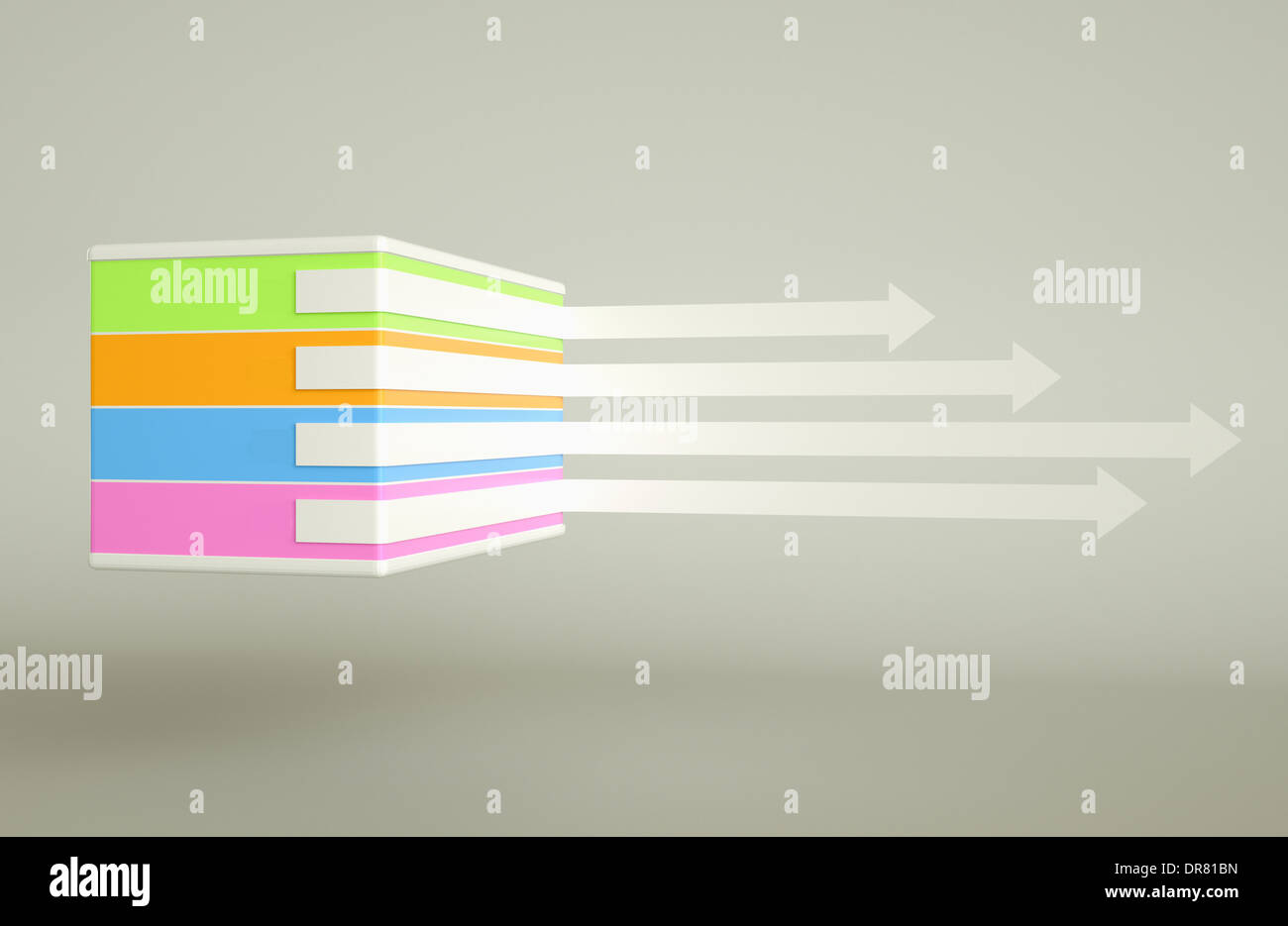 arrows spreading from colorful boxes Stock Photo - Alamy