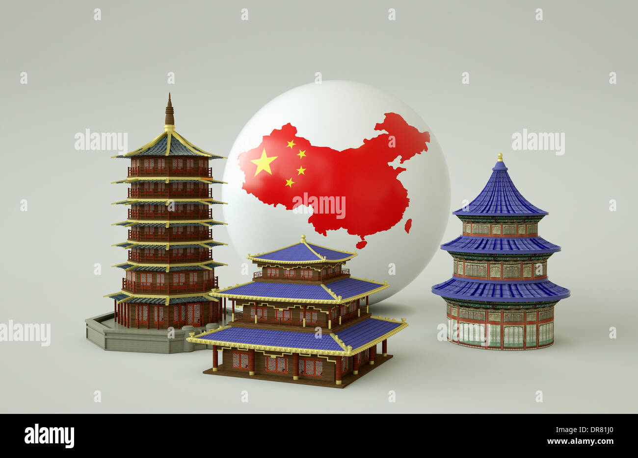 Chinese buildings and a ball with Chinese map Stock Photo - Alamy