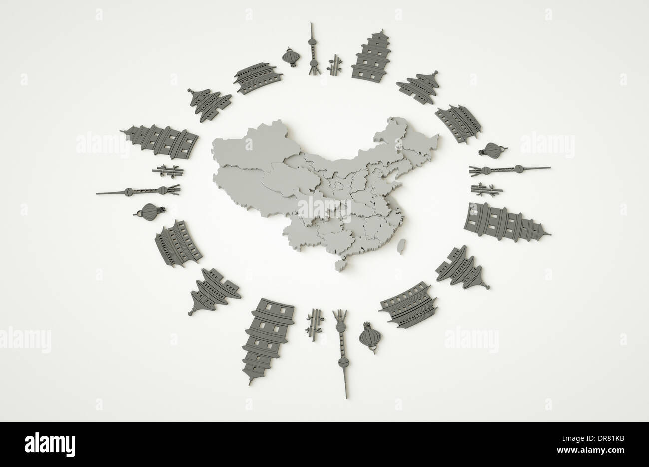 a Chinese map surrounded with Chinese buildings Stock Photo - Alamy