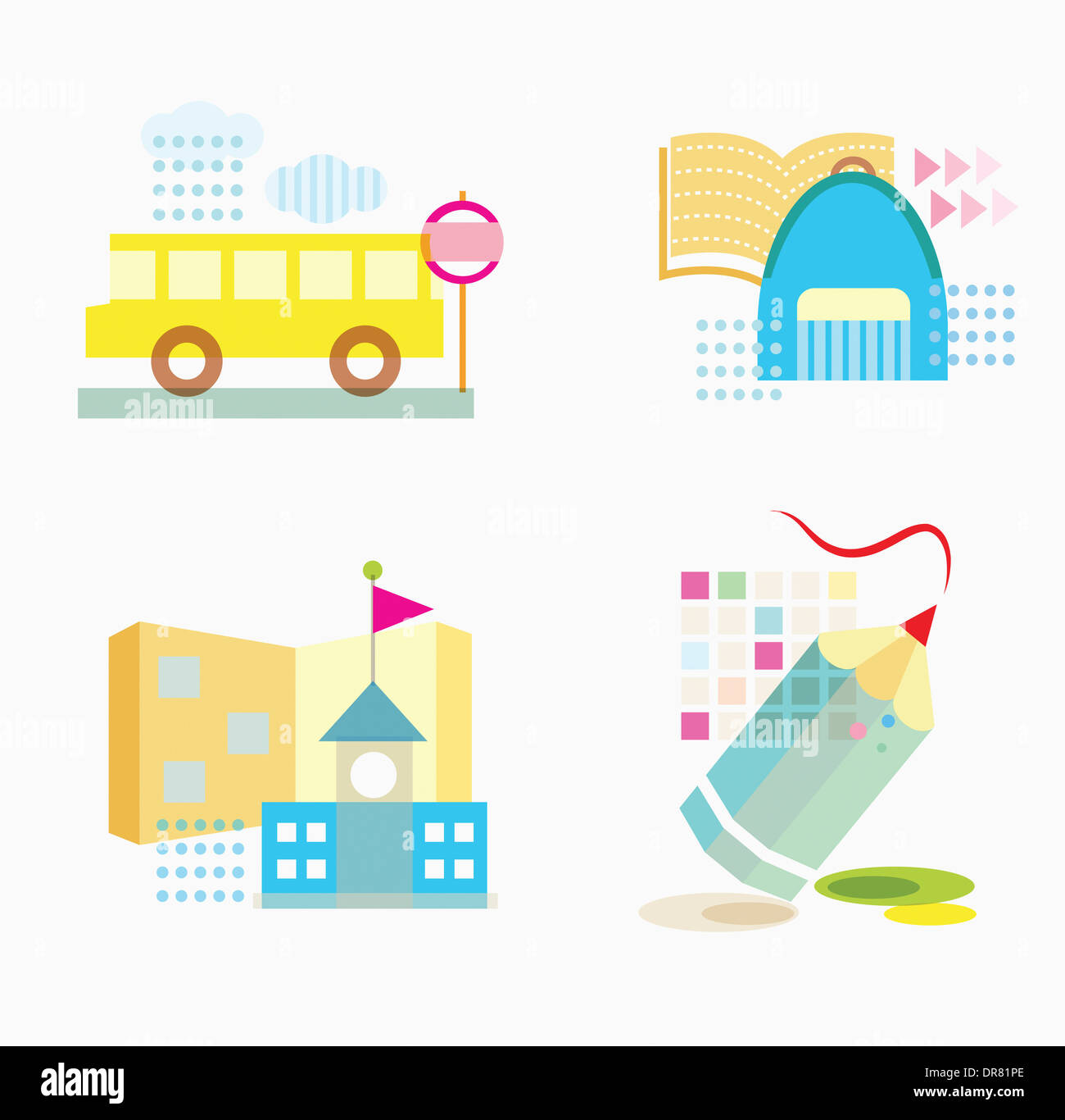 illustration of pictures related to school Stock Photo - Alamy