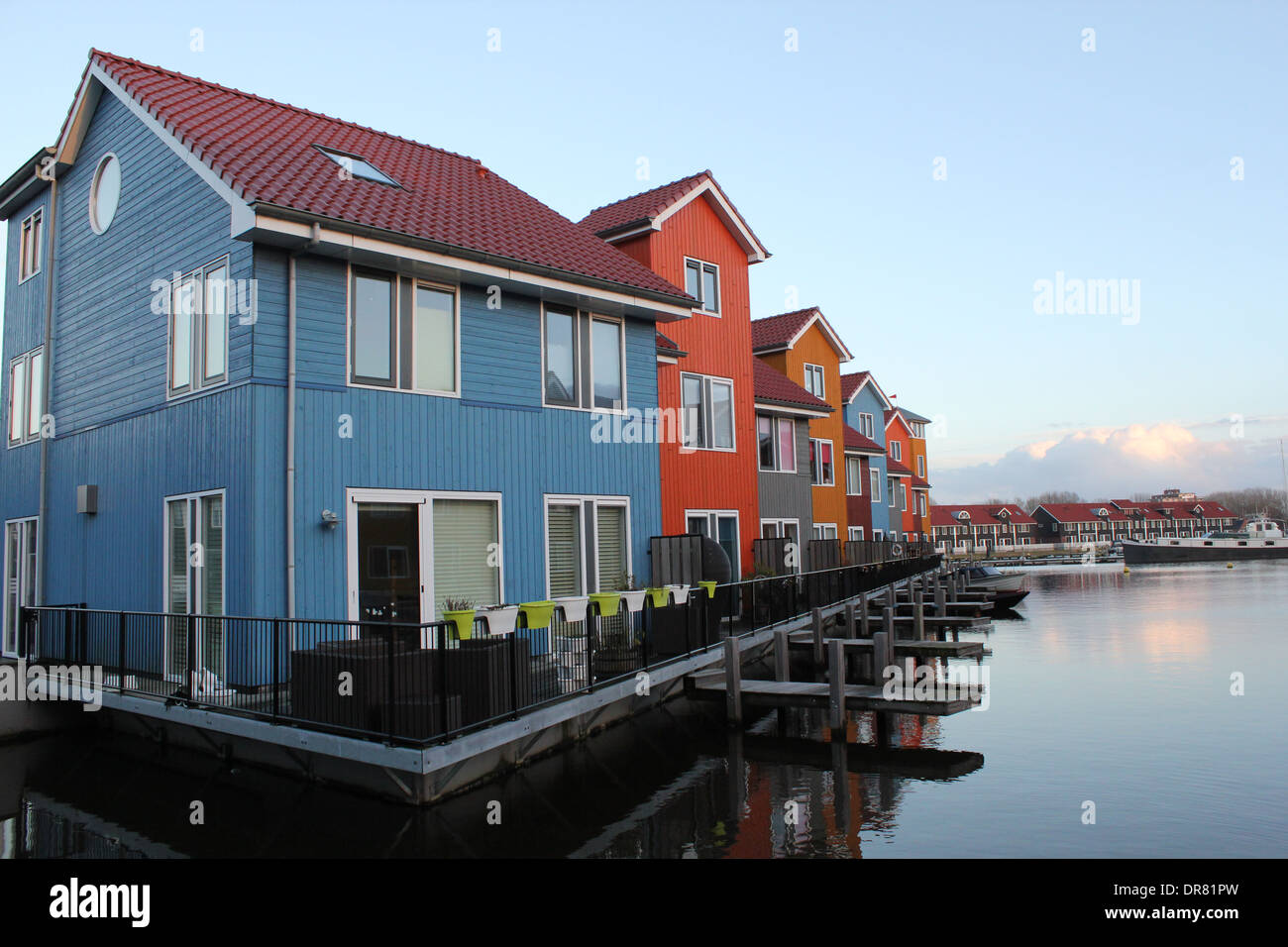 Colourful homes in reitdiephaven, groningen, netherlands hi-res stock ...