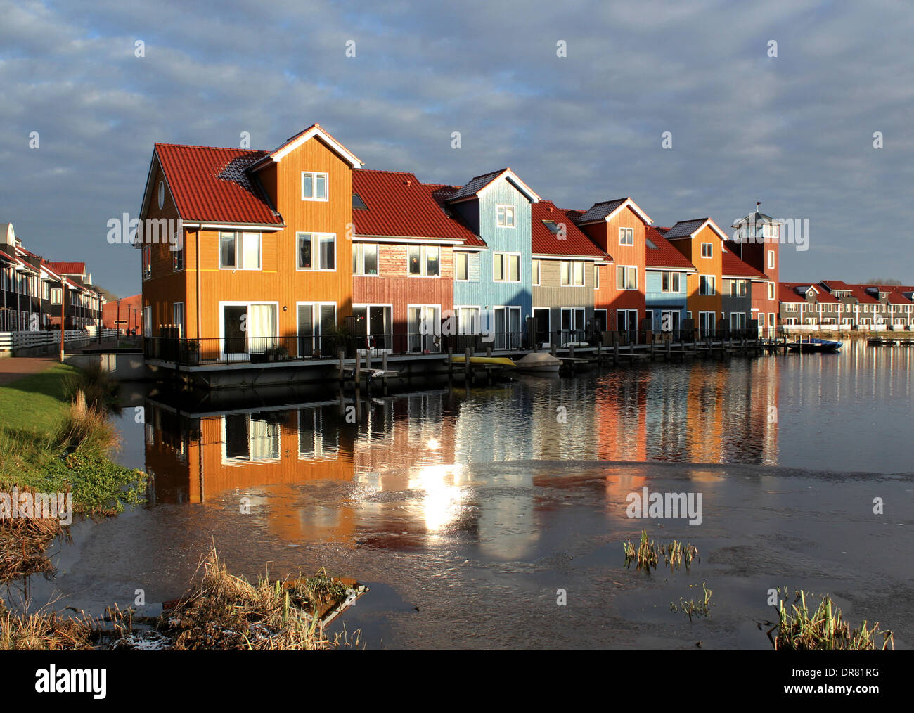 Colourful homes in reitdiephaven, groningen, netherlands hi-res stock ...
