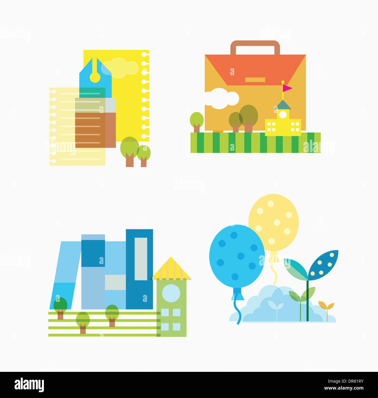illustration of pictures related to school Stock Photo - Alamy
