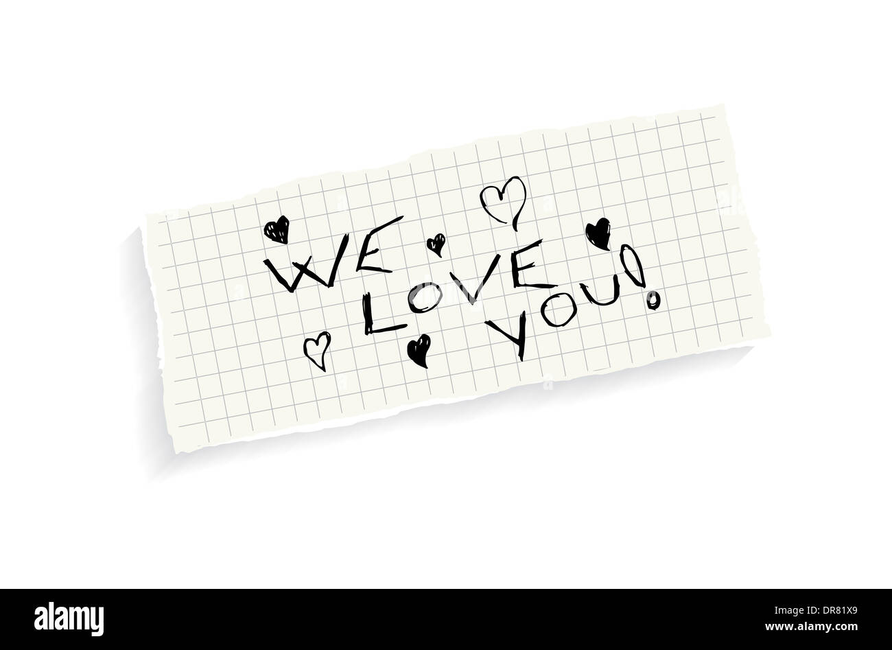 We love you! Hand writing text on a piece of math paper isolated on a ...