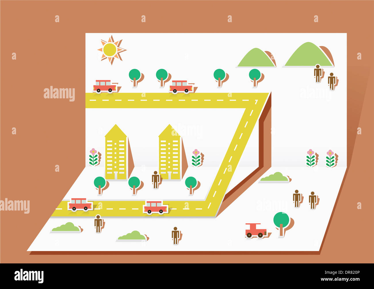 illustration of folded paper with pop up design of a city Stock Photo ...