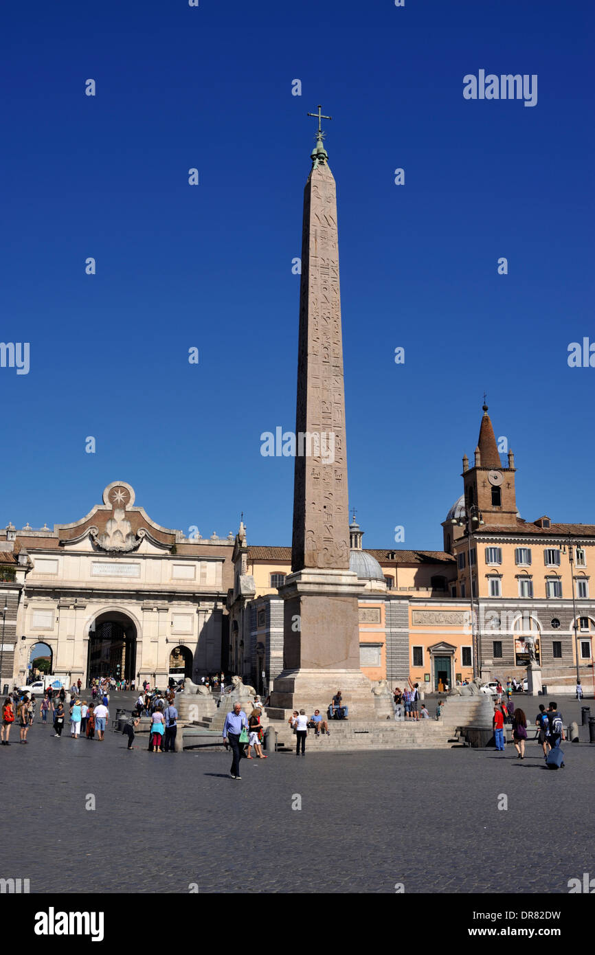 Italy, Rome, Piazza del Popolo, Obelisco Flaminio obelisk Stock Photo ...