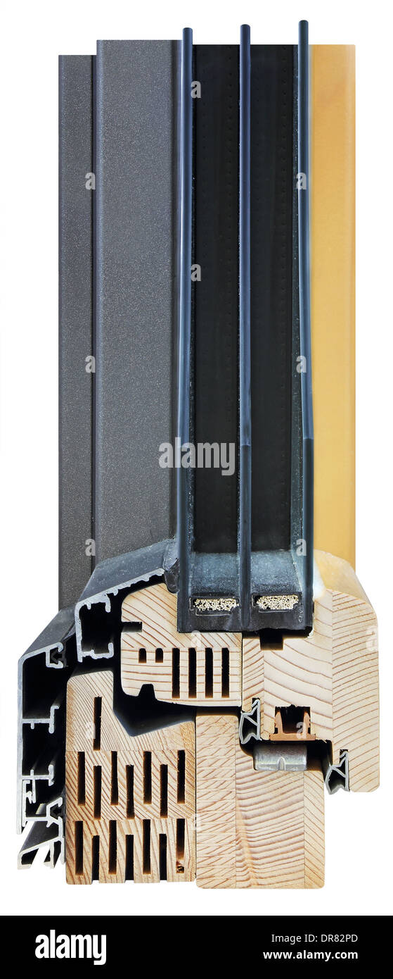 A cross section of window performance triple glazing cut to show the ...