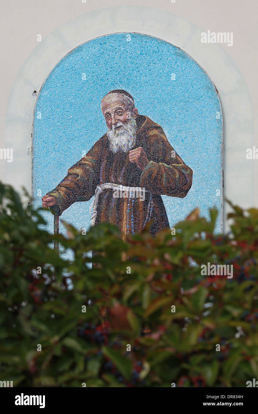 Mosaic of an old Franciscan friar, member of the religious Order of ...