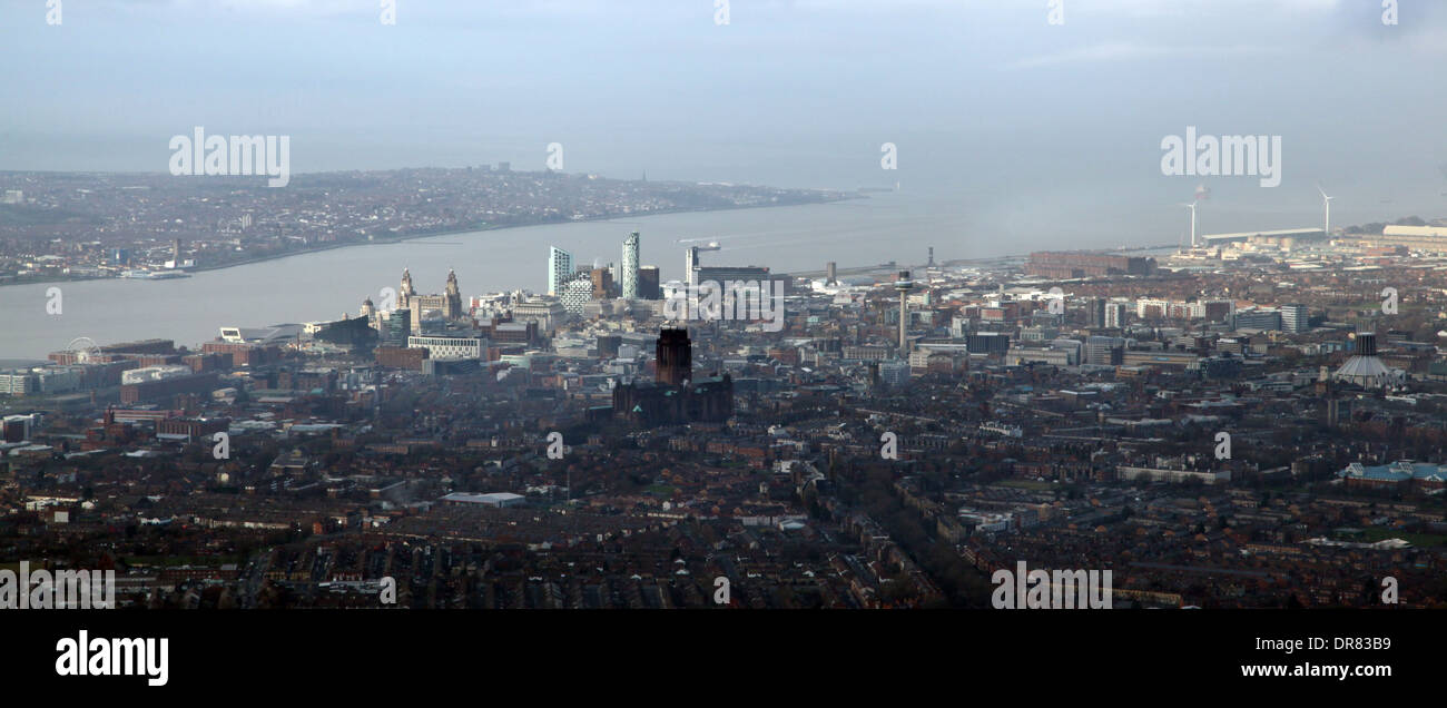 aerial view of the Mersey and Liverpool skyline Stock Photo - Alamy