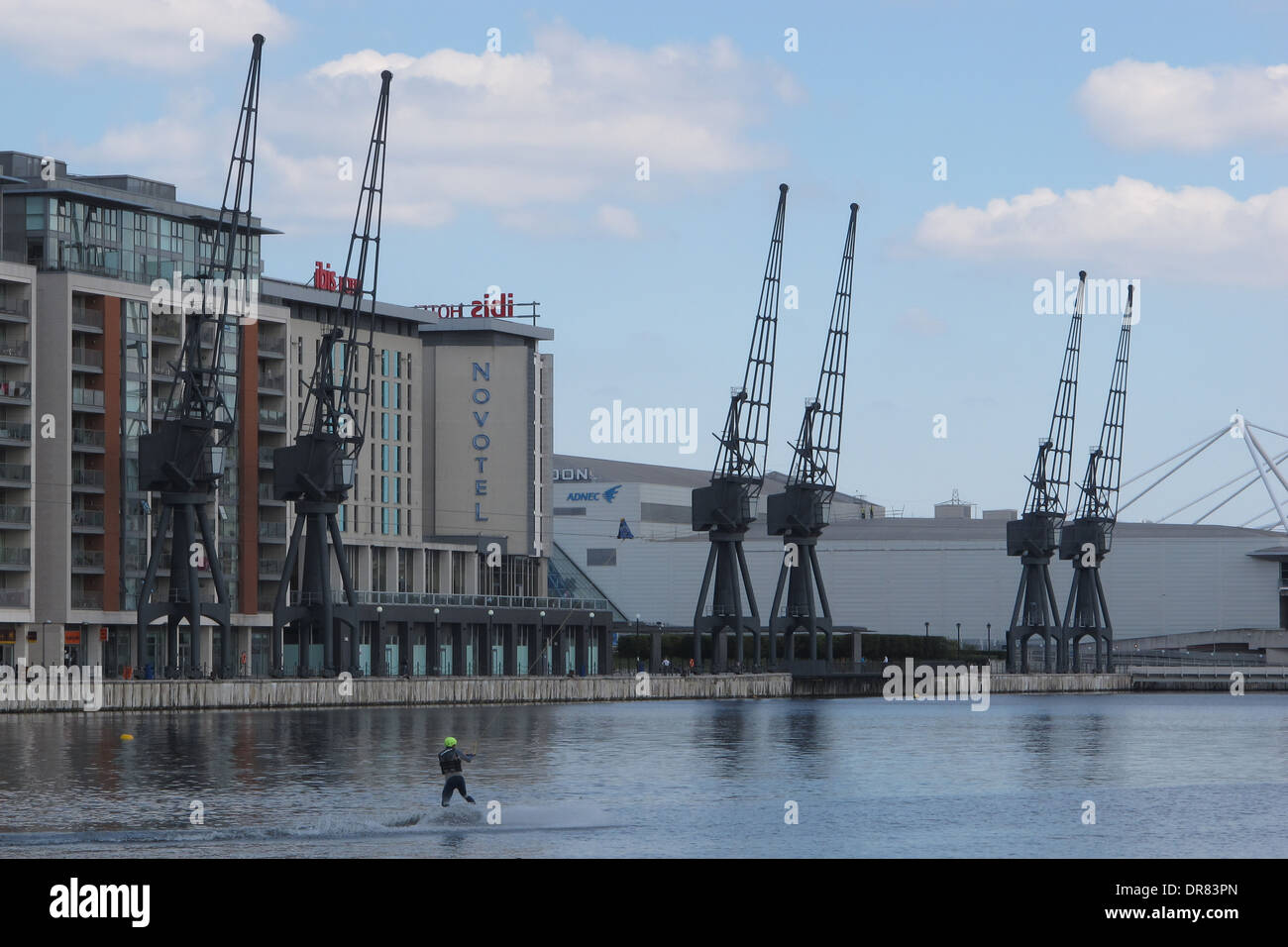Man Wake Boarding In An Urban Dock Stock Photo - Alamy