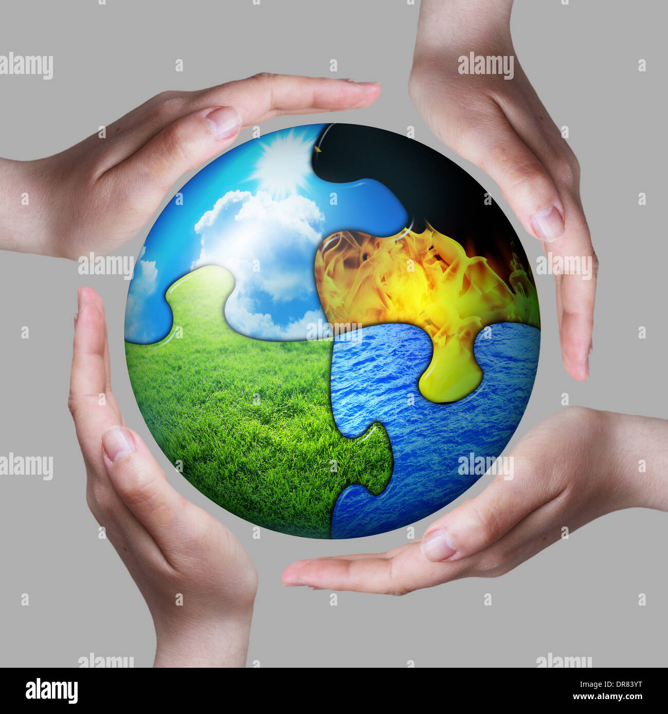 four elements between our hands Stock Photo - Alamy