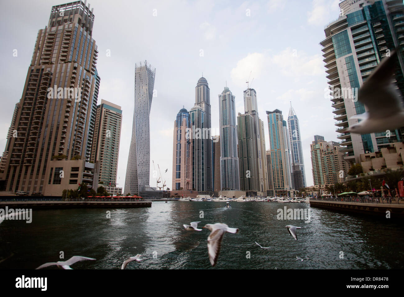 New modern buildings compose the skyline at the Dubai, UAE, marina ...