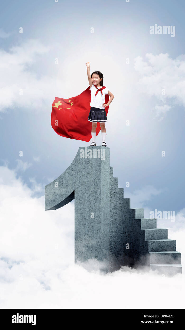 a girl standing on stairs to number one Stock Photo - Alamy