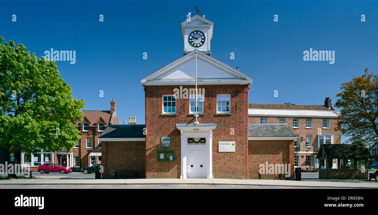 Clock House and Library in the market square Potton Bedfordshire Stock ...