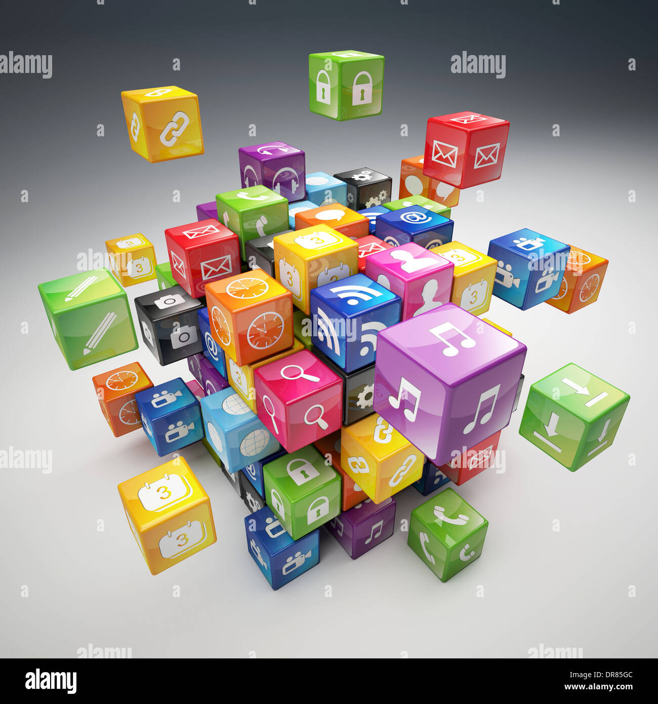 3d image of abstract cubes and icon set Stock Photo - Alamy