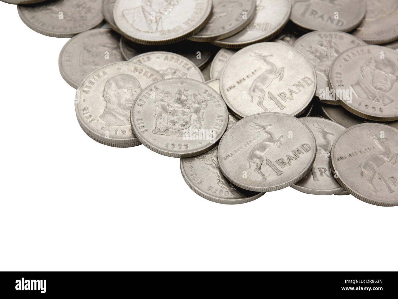 collection of vintage South African one rand coins Stock Photo - Alamy