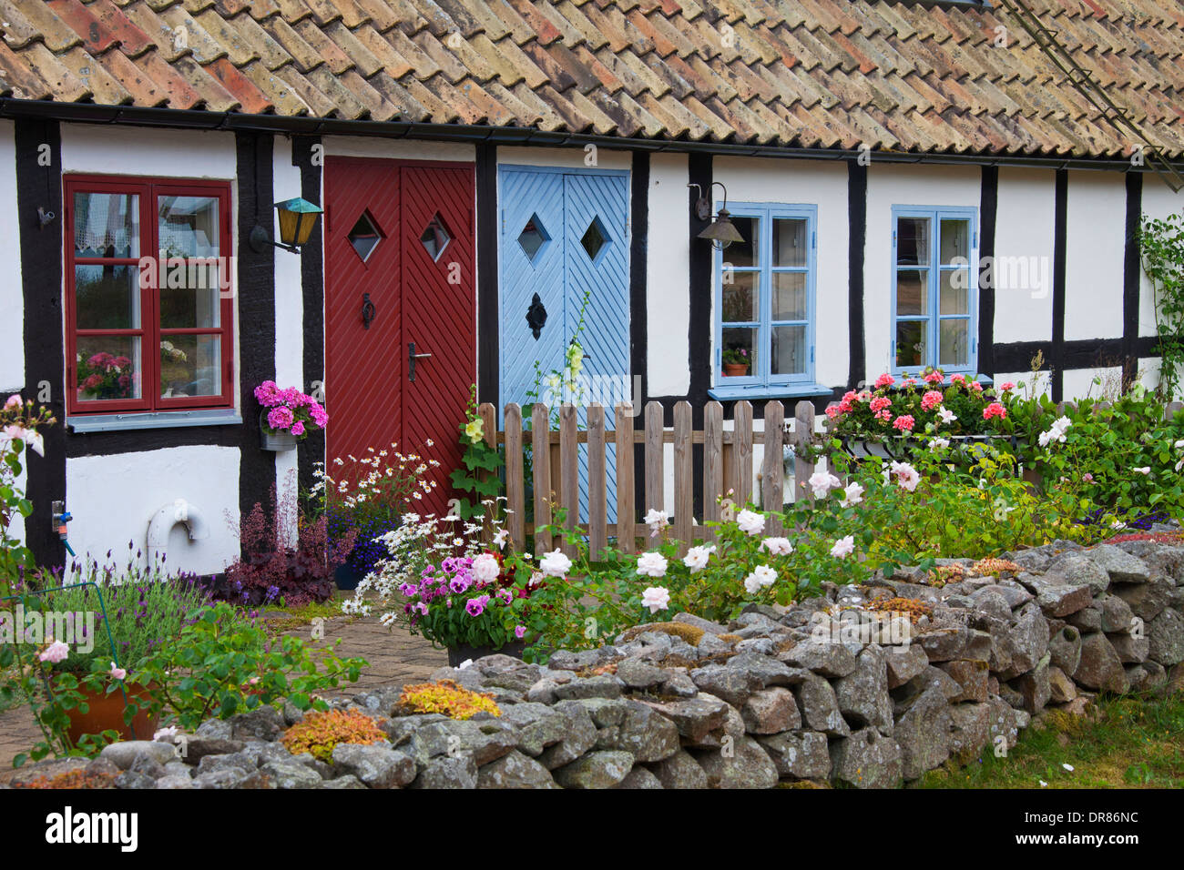 Old tradionally houses with front yards in summer at Knäbäckshusen ...