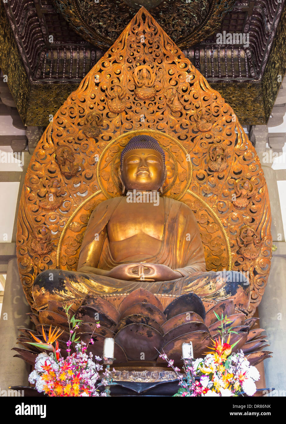 Amida, a carving of Buddha eighteen feet tall and covered in gold leaf ...