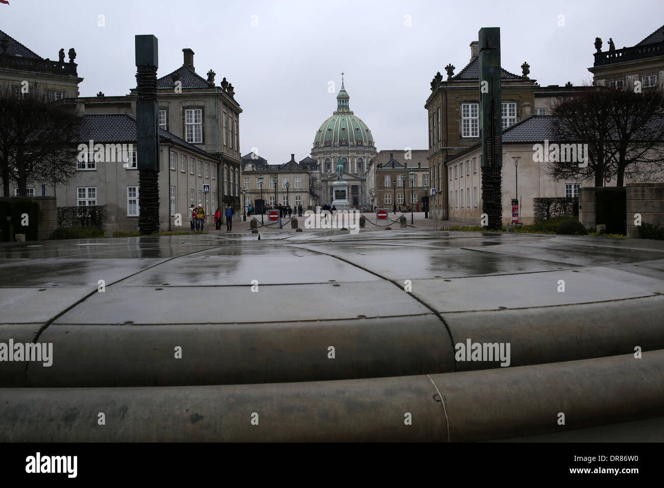 Frederik V Statue with dome of Frederick's Church or Marble church in ...