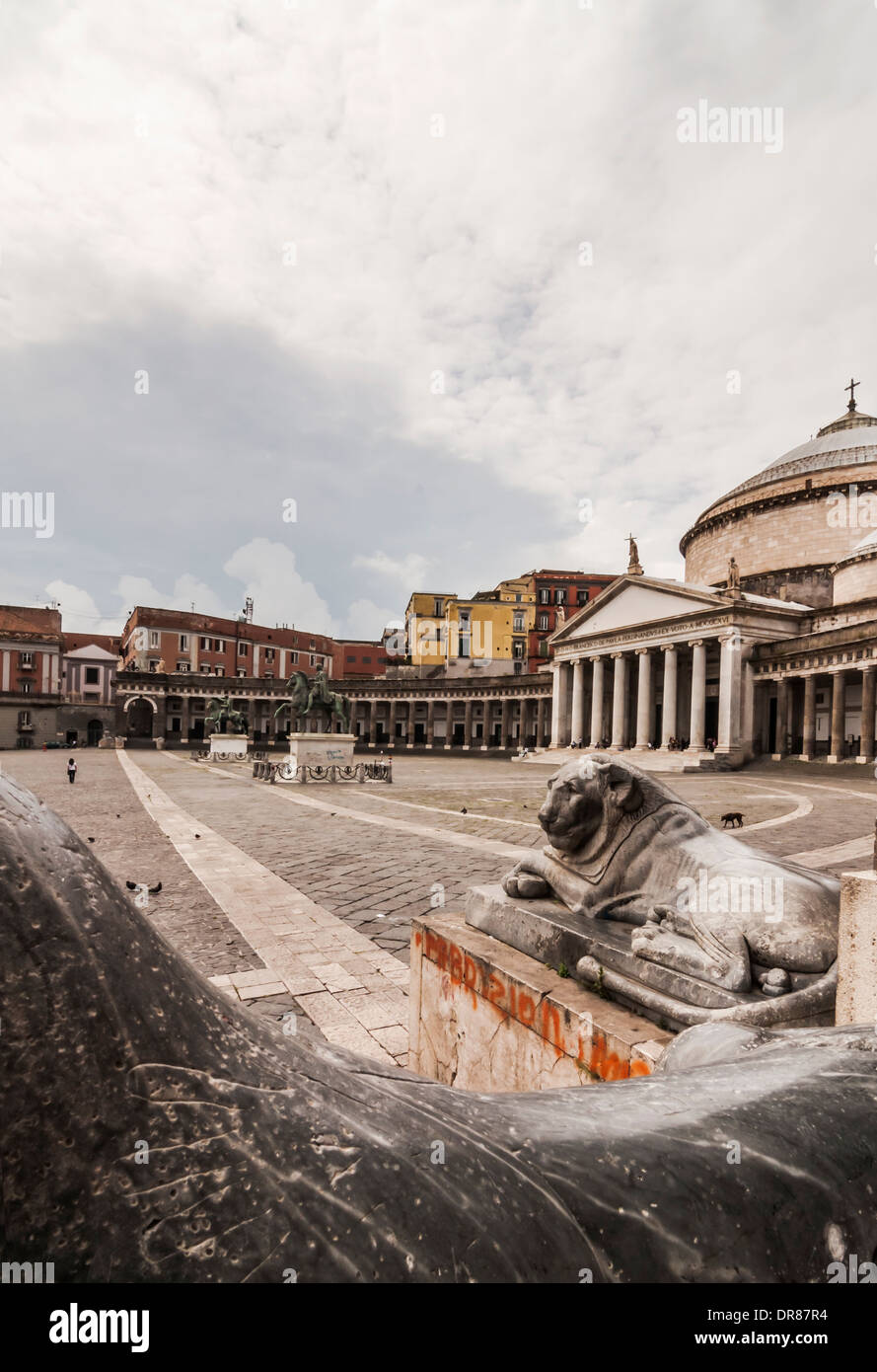 view, square and statues in Piazza Plebiscito, Naples, Italy Stock ...