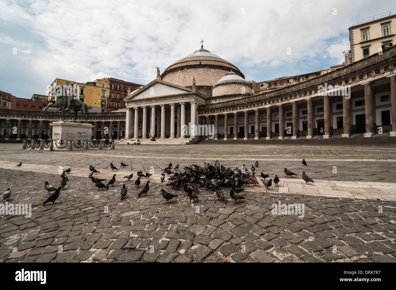 view, square and statues in Piazza Plebiscito, Naples, Italy Stock ...