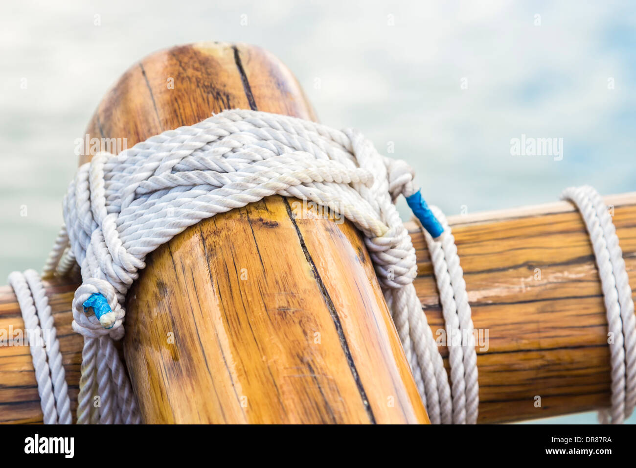 Detail of lashing on wooden sailing vessel Stock Photo - Alamy