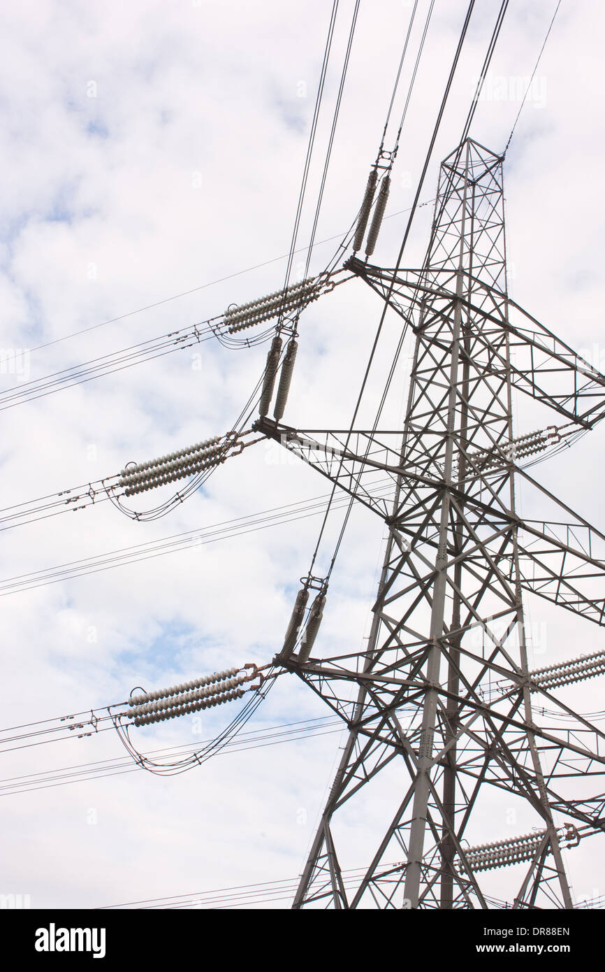 An electricity pylon showing the connectors Stock Photo - Alamy