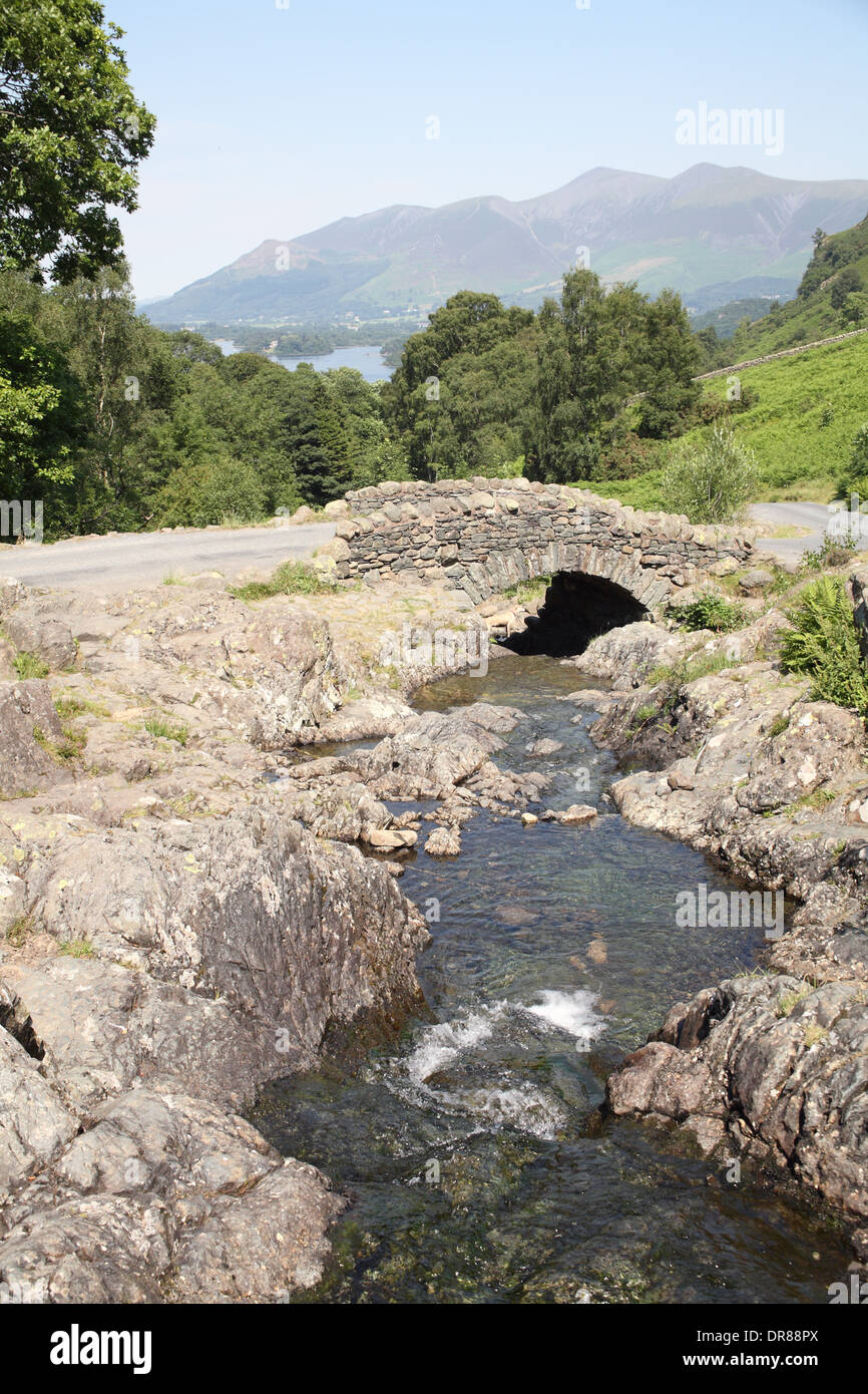 Ashness Bridge over Barrow Beck, with Derwent Water and the Derwent ...