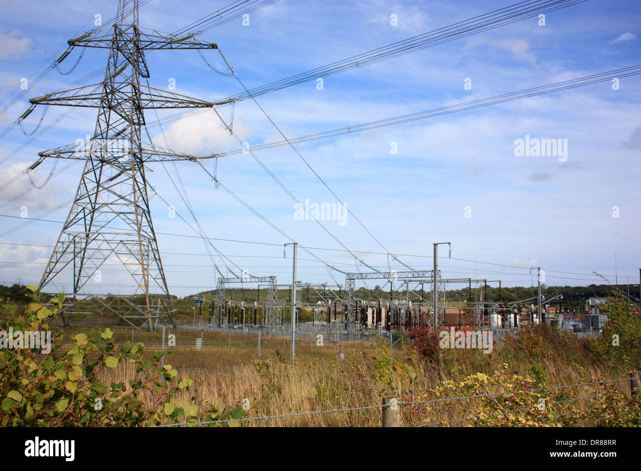 A landscape image showing electricity transmission Lines Stock Photo ...
