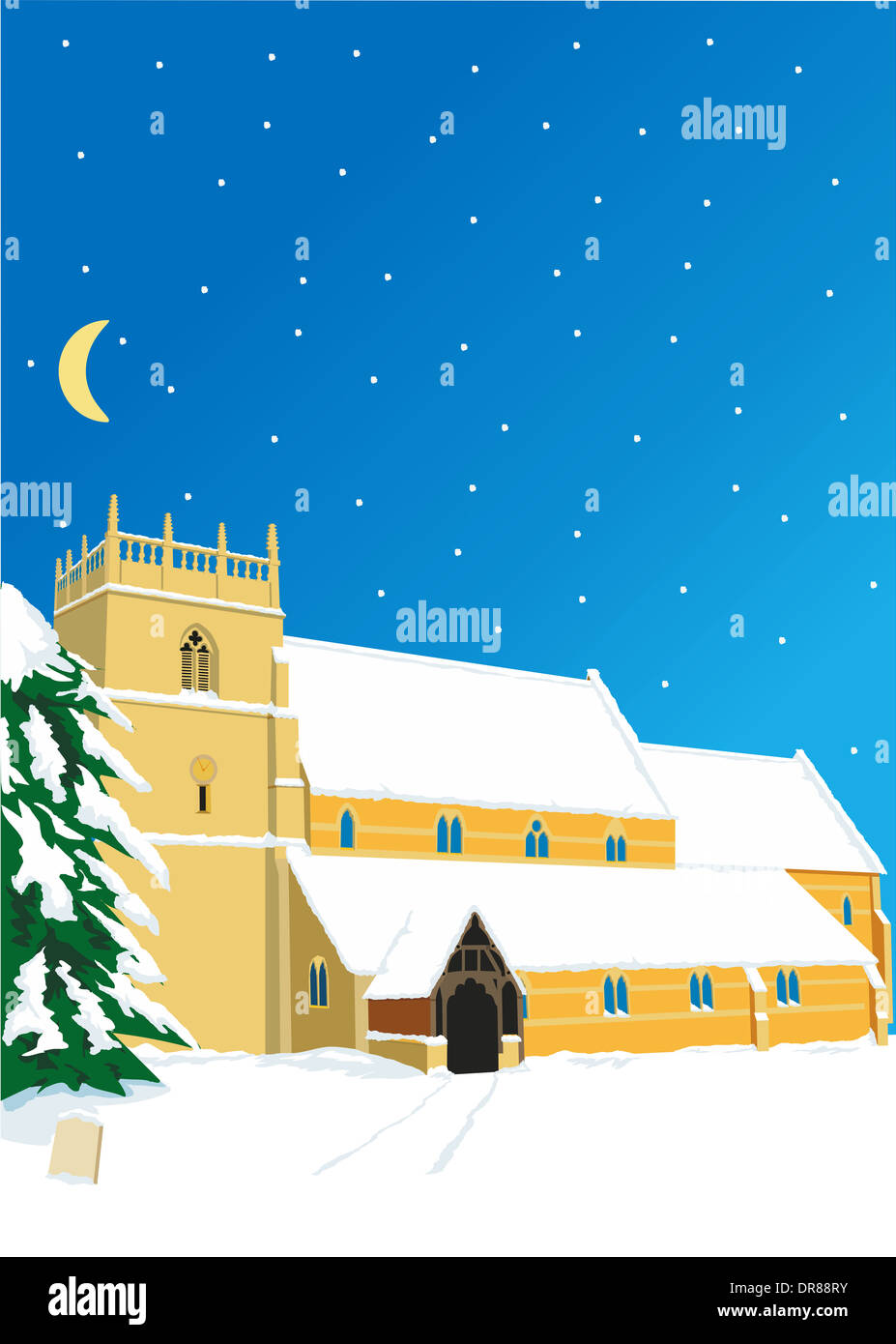 Church in winter snow Stock Photo - Alamy