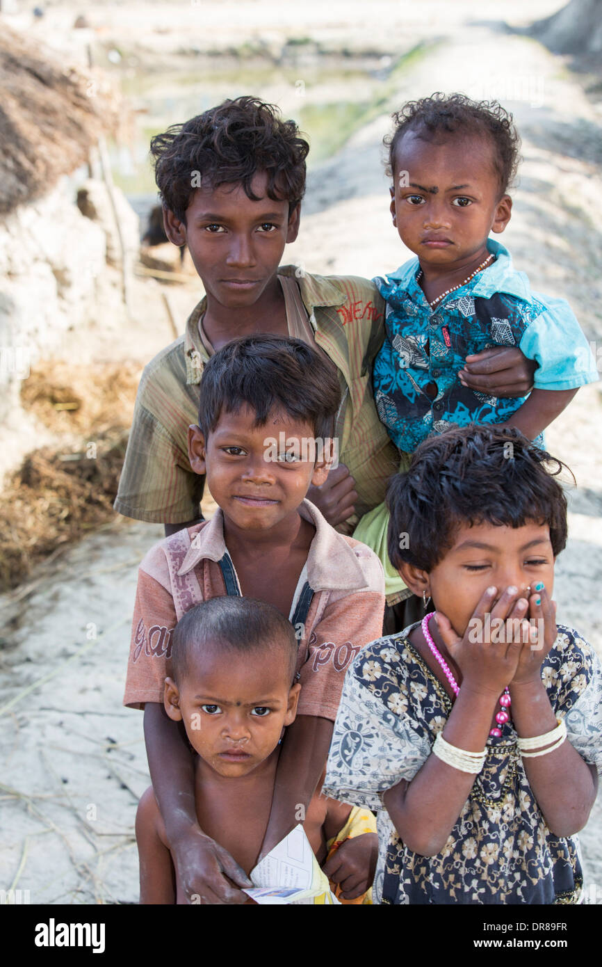 Young children of subsistence farmer in the Sunderbans, Ganges, Delta ...