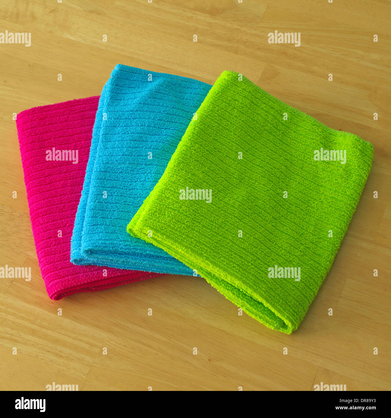 Assorted Microfibre Cleaning Cloths on a Table, UK Stock Photo - Alamy
