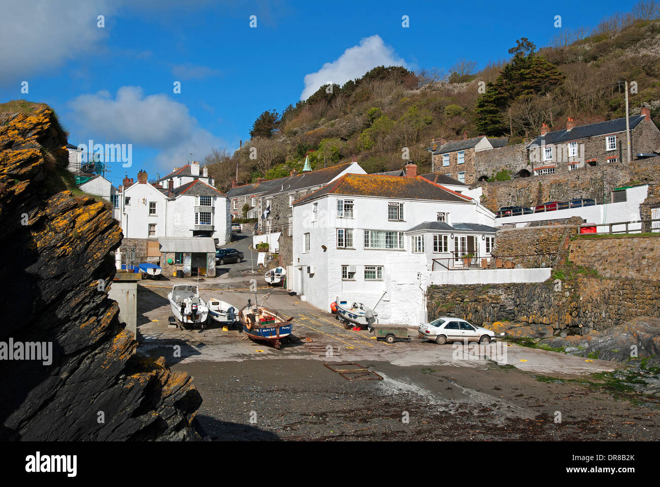 The slipway on the small harbour at portloe in cornwall, uk Stock Photo ...