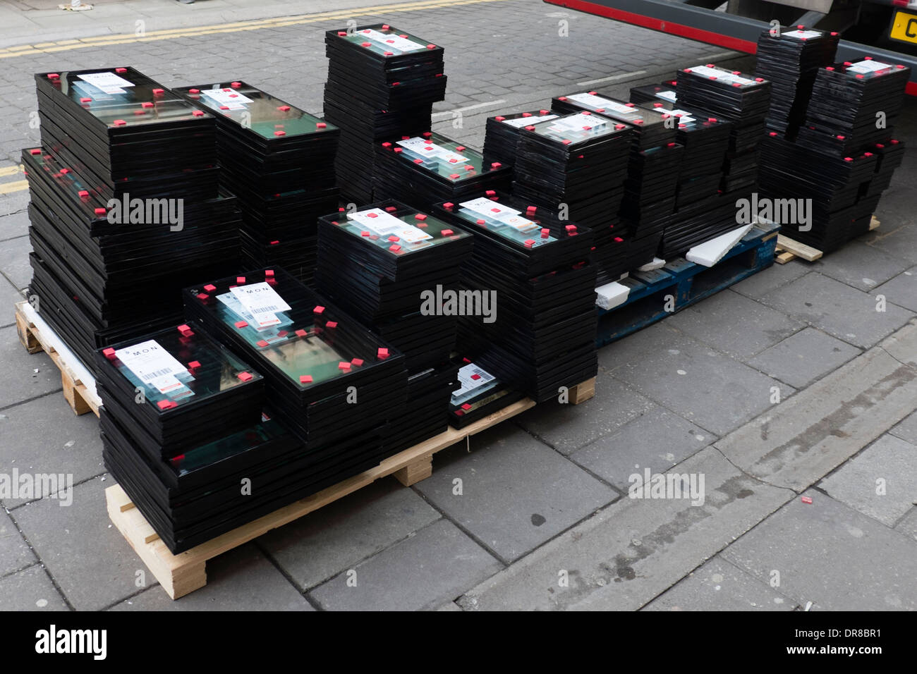 A stack of Double glazing glass replacement window panes on a pallet UK ...