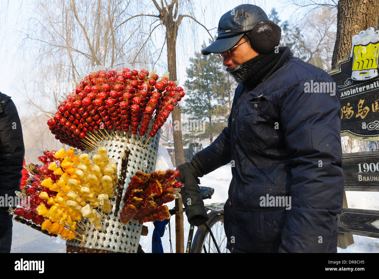 Street vendor selling " Tanghulu" during the 30th Harbin International ...