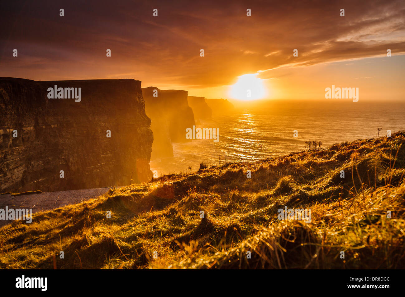 Famous cliffs of Moher at sunset in Co. Clare Ireland Europe. Beautiful ...