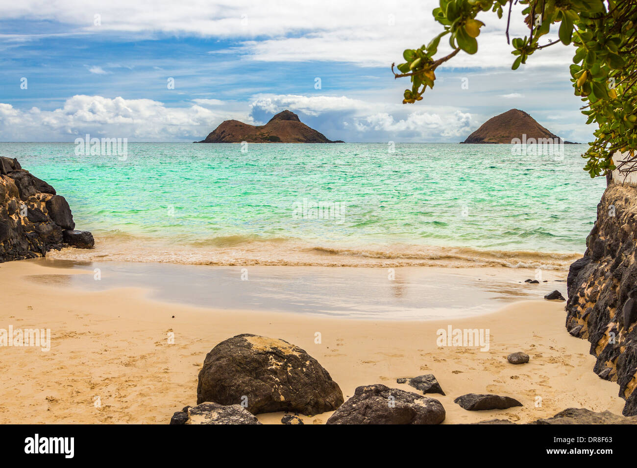 A view of Na Mokulua Islands, also known as The Mokes and Twin Islands ...