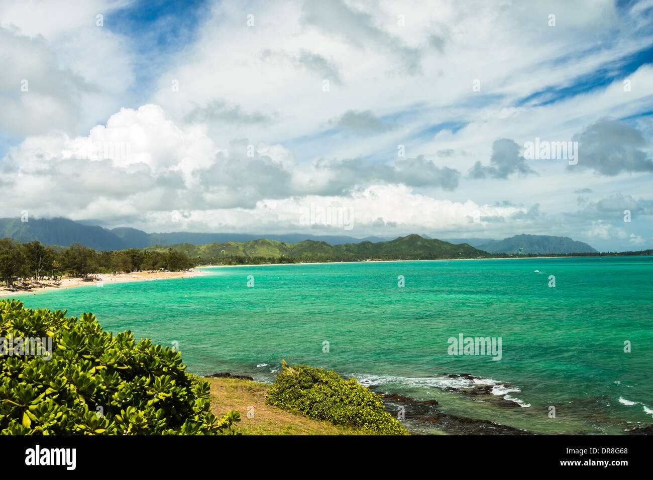 A beautiful view of Kailua Beach and the Koolau mountain range on ...