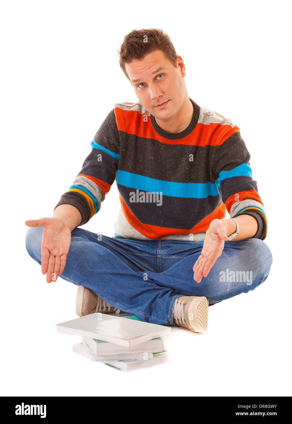 Man college student showing offering books Stock Photo - Alamy