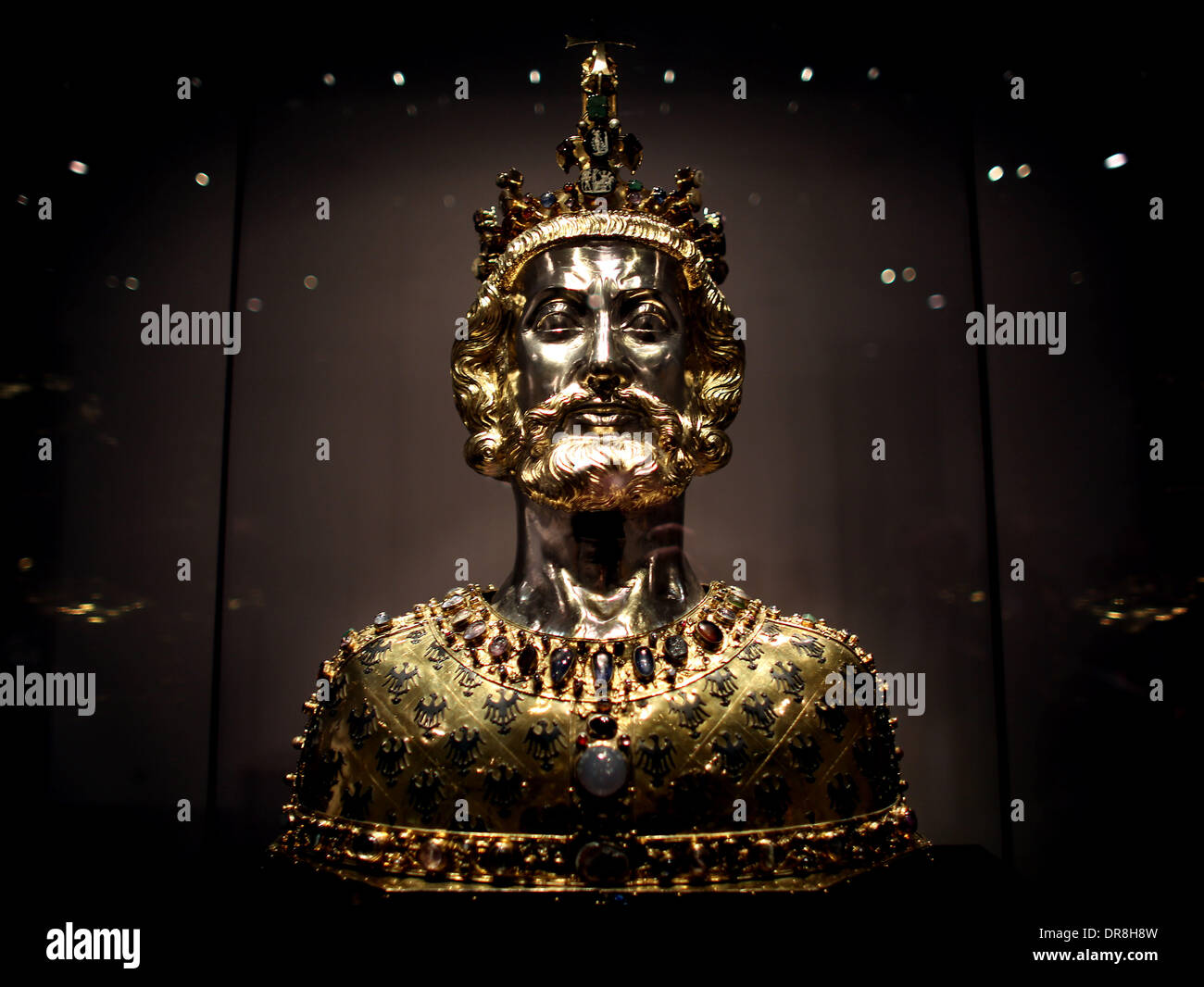 Aachen, Germany. 21st Jan, 2014. The bust of Charlemagne is ...