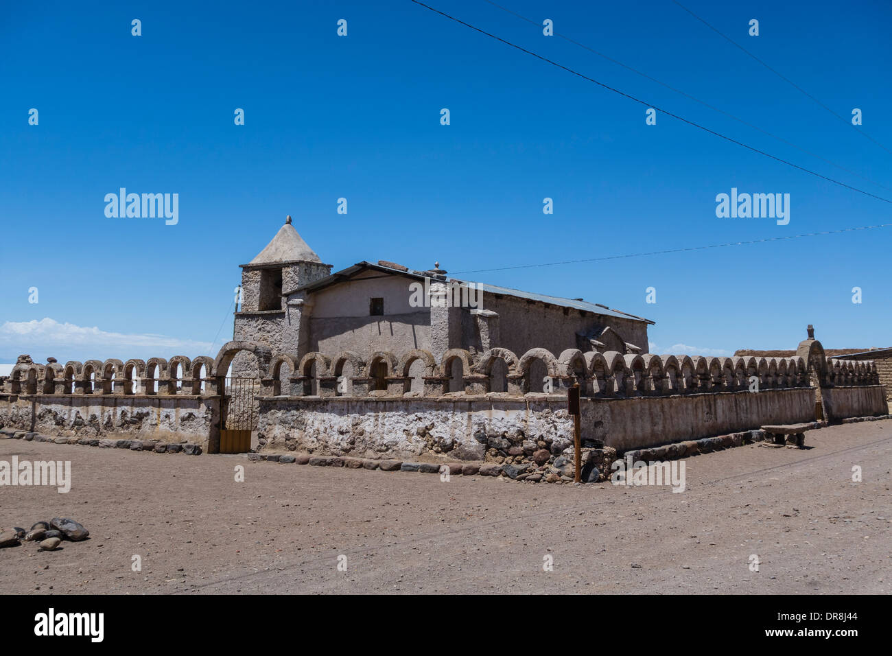 An exterior view of the front of the small church in the village of ...
