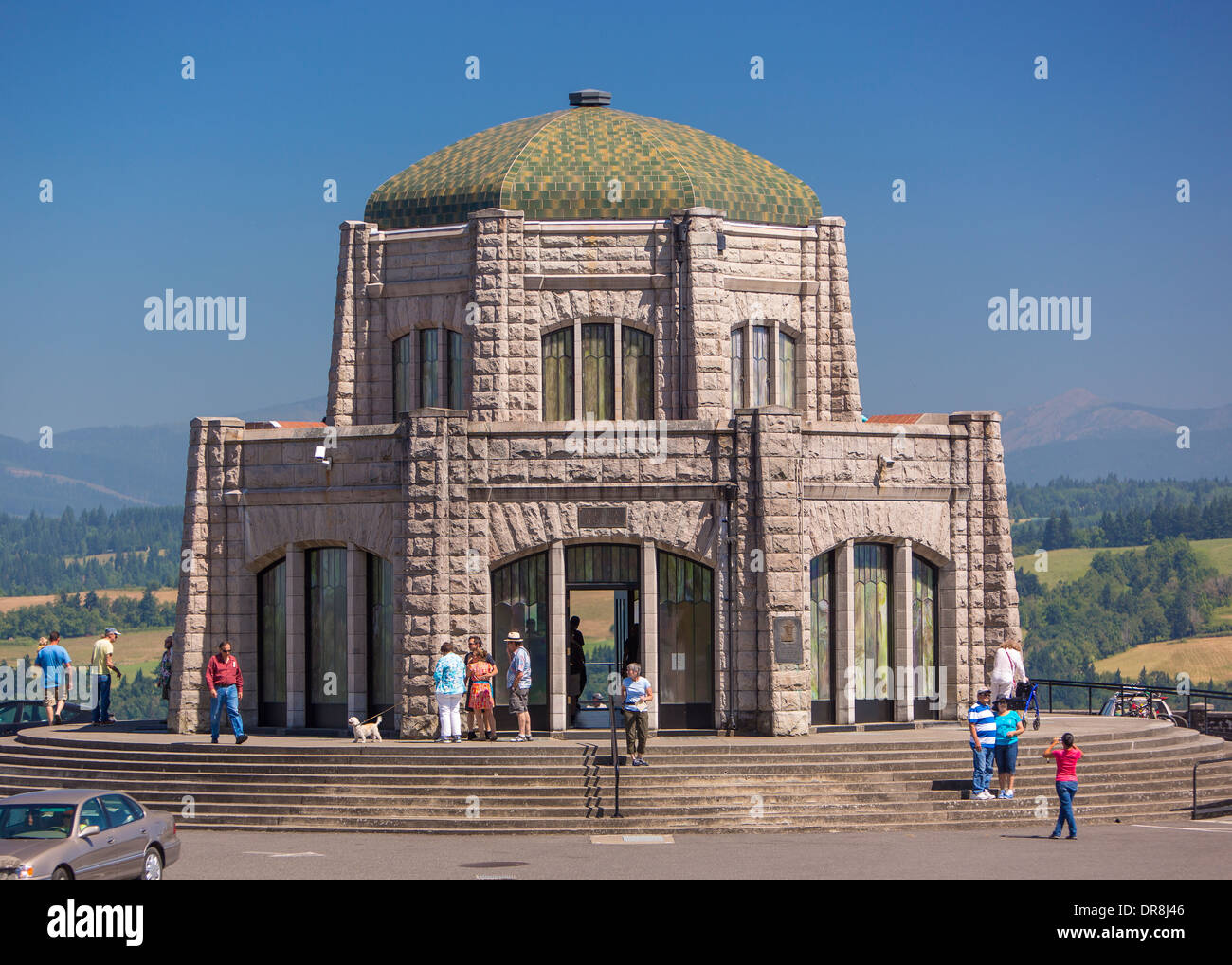 COLUMBIA RIVER GORGE, OREGON, USA - Tourists at the Vista House at ...