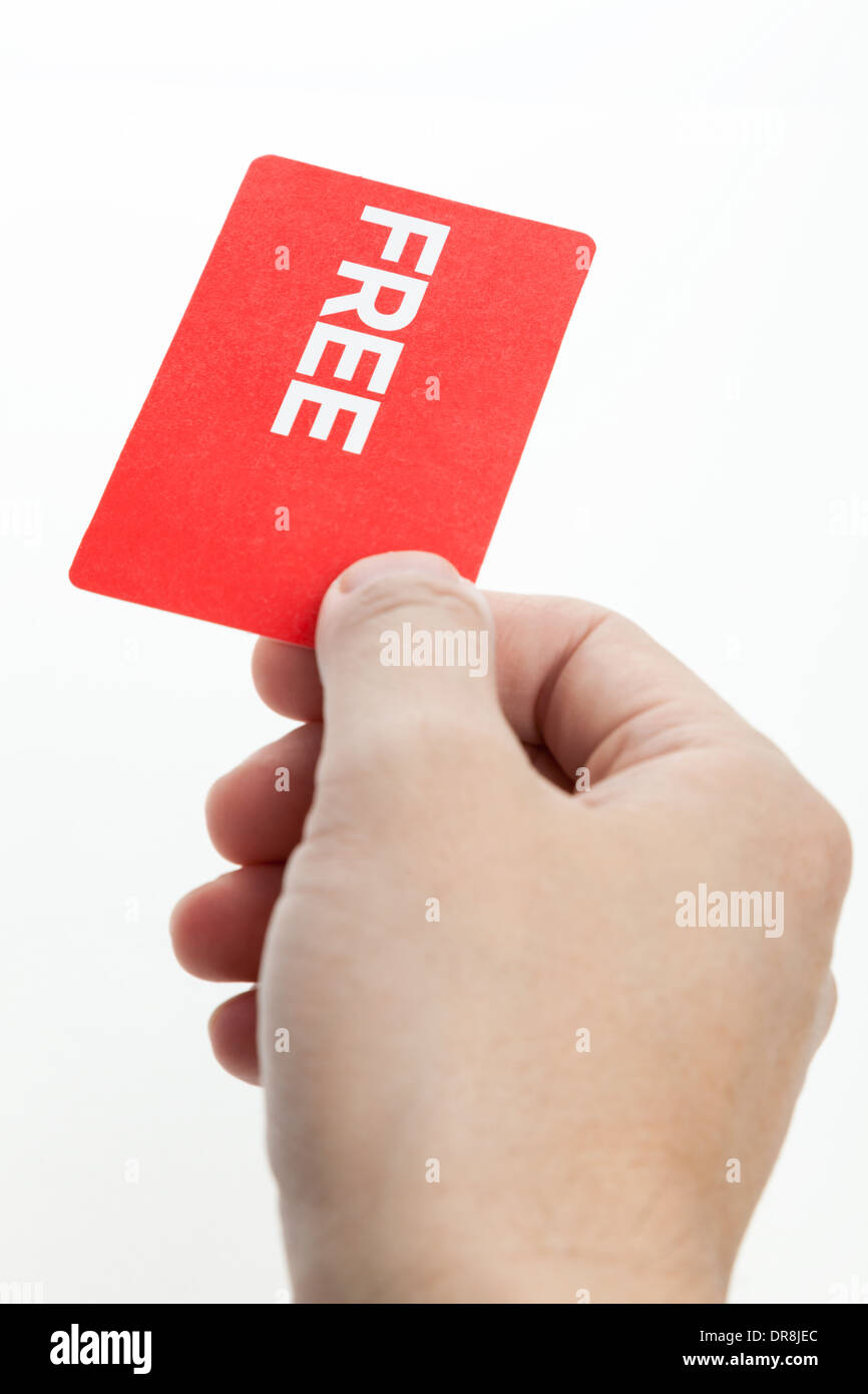 hand holding a red free card, marketing; promotion Stock Photo - Alamy