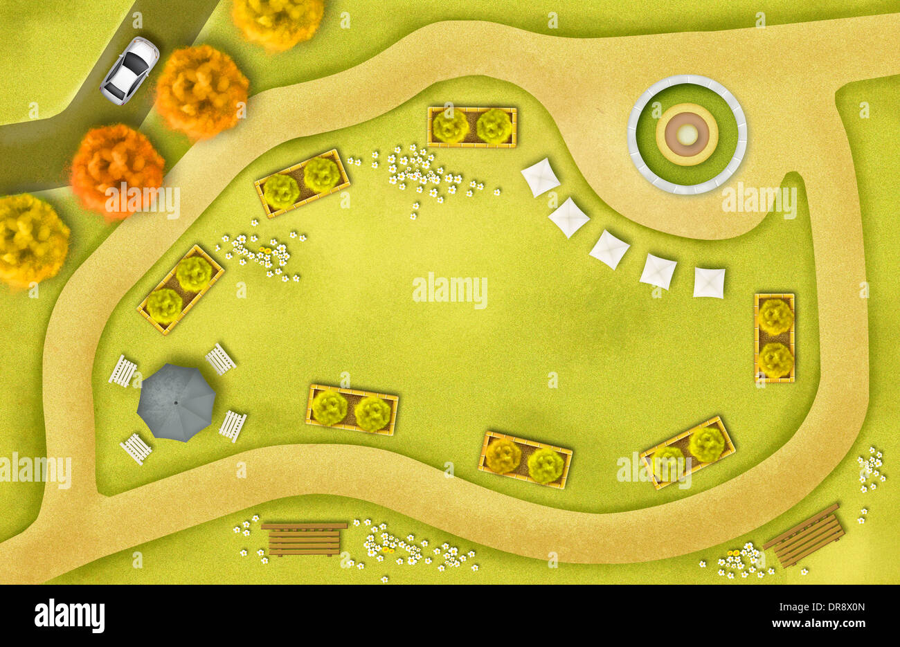 top down view illustration of a road and park Stock Photo - Alamy