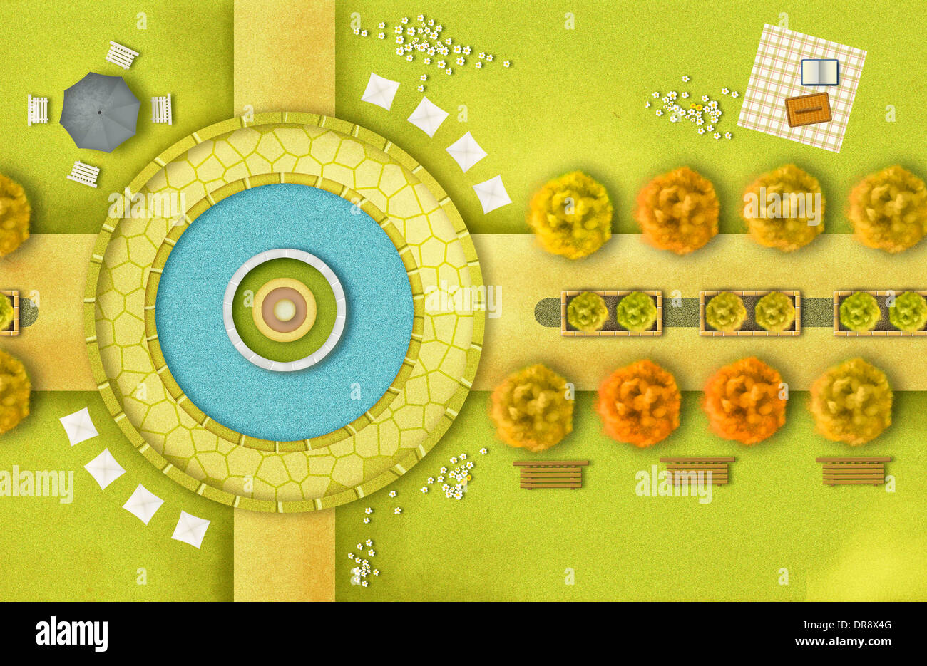 top down view illustration of a park Stock Photo - Alamy