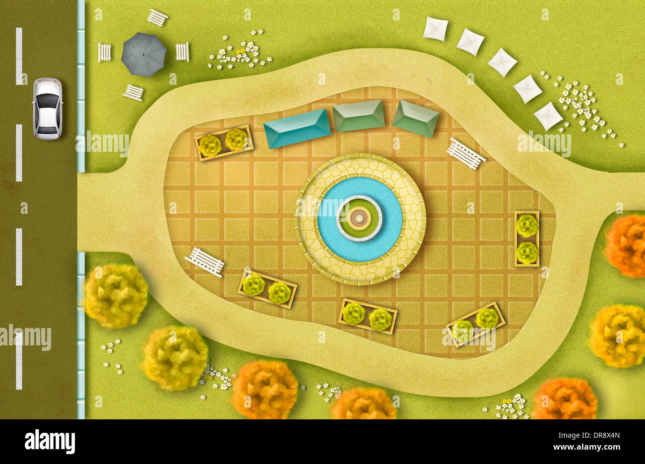 top down view illustration of a park Stock Photo - Alamy